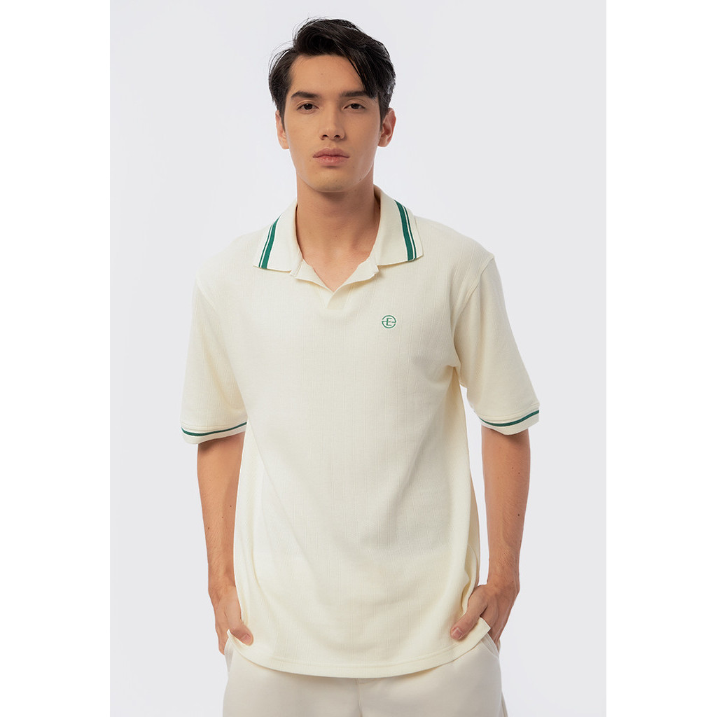 Jual Executive Regular Fit Polo Shirt with Stripe Collar Ecru | Shopee ...