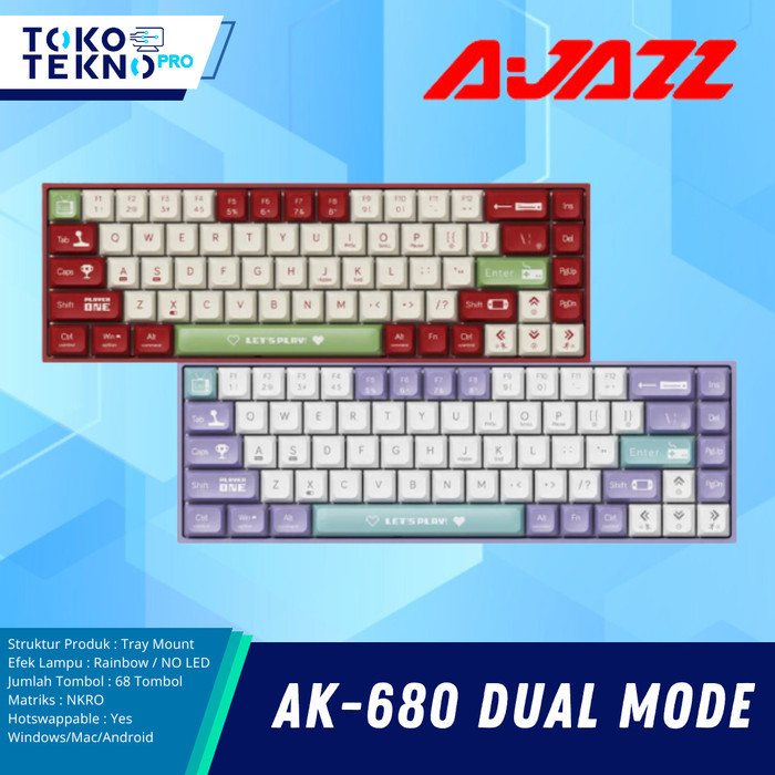 Jual Ajazz AK680 / AK-680 Dual Tone 65% Mechanical Keyboard Wired ...