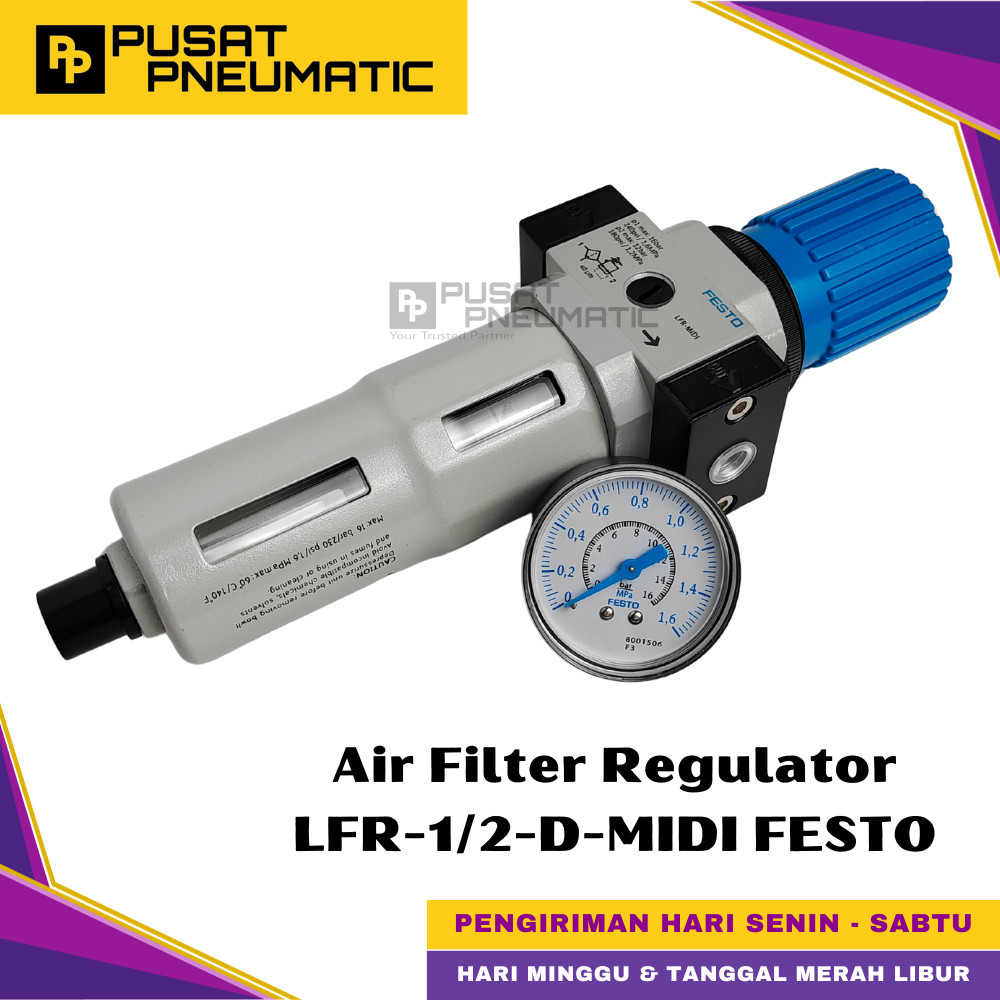 Jual LFR-1/2-D-MIDI Pneumatic Air Filter Pressure Regulator Festo ...