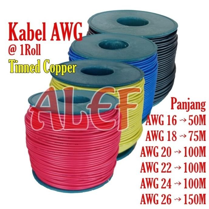 Jual 1 Roll Kabel AWG 16 18 20 22 24 26 tinned copper serabut rol | Shopee Indonesia