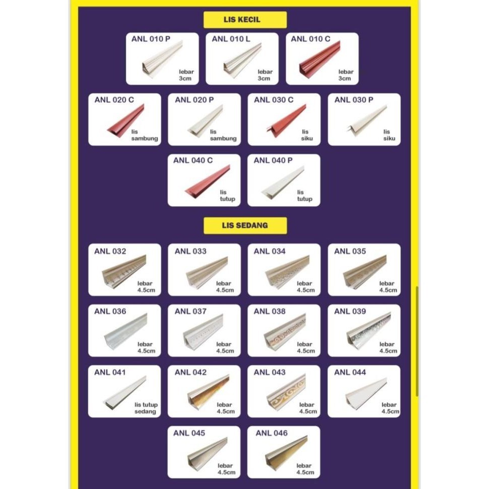 Jual Anda Plafon PVC Bahan LIST PROFIL Plafon SEDANG PREMIUM LEBAR 4 ...