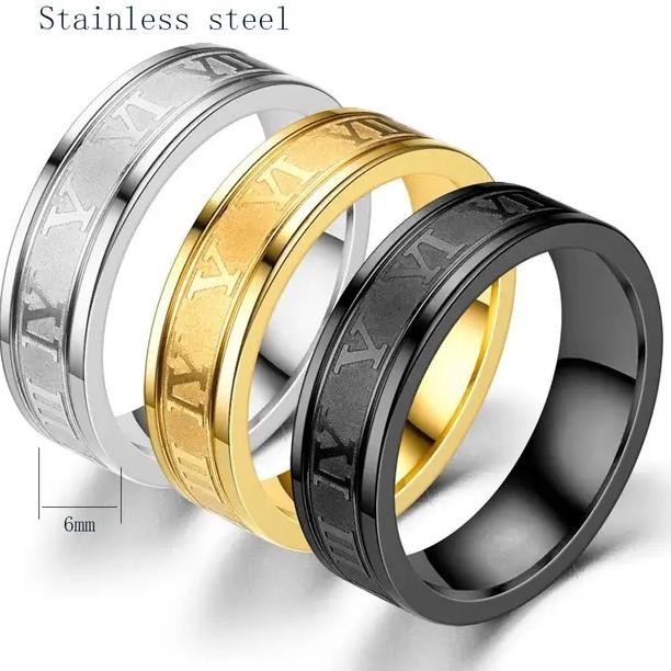 Jual Cincin Couple Hitam Titanium Stainless Steel Angka Romawi Dan Sisi ...