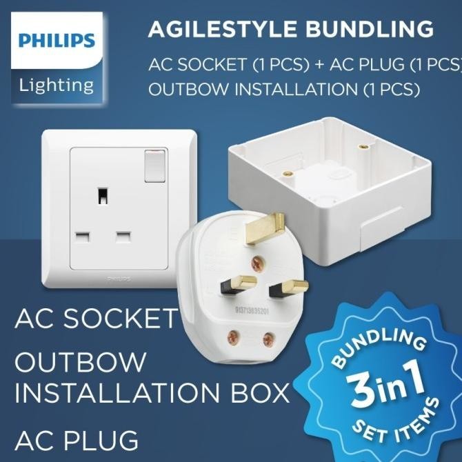 Jual Bundling Philips Agilestyle Stop Kontak Ac + Steker Ac + Outbow ...