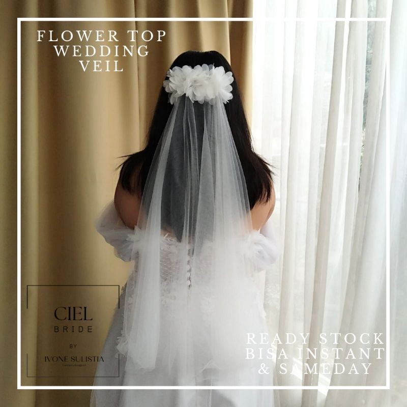 Jual flower top wedding veil dengan bunga kerudung pengantin slayer ...