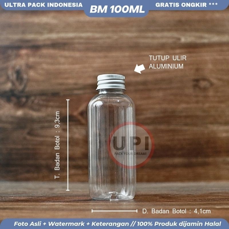 Jual BOTOL PET BM 100ML CLEAR + TUTUP ULIR ALUMINIUM SILVER [ PREMIUM F&B FOOD GRADE BOTTLE ...