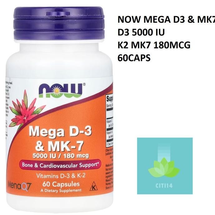 Jual Now Foods Mega D3 MK7 5000 iu / 180 mcg Vitamin D3 K2 MK7 60Caps ...