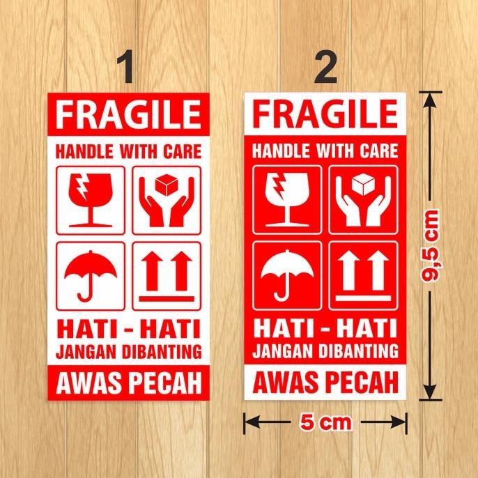 Jual Sticker Label Fragile Hati-Hati Awas Pecah 9,5x5 cm (1 roll/ 500 ...