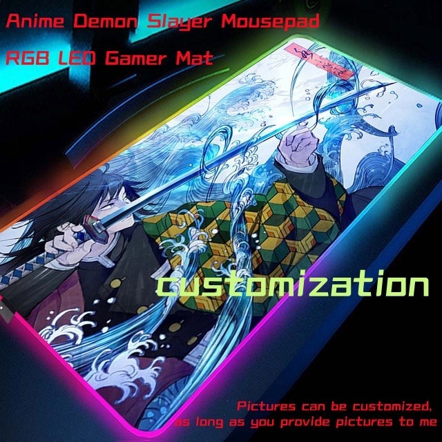 Jual Anime Demon Slayer Mousepad Gaming Mouse Pad RGB LED Gamer Mat ...