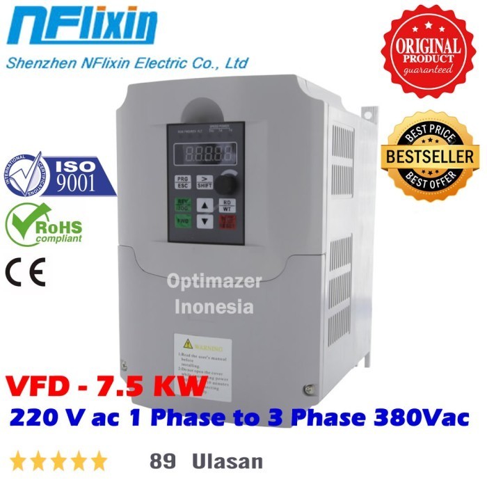 Jual VFD INVERTER 7.5KW 10HP INPUT 220V 1 PHASE OUTPUT 380V 3 PHASE ORI | Shopee Indonesia