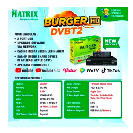 Jual Matrix Hijau Burger Set Top Box Stb Dvbt2 Penerima Siaran Digital | Shopee Indonesia