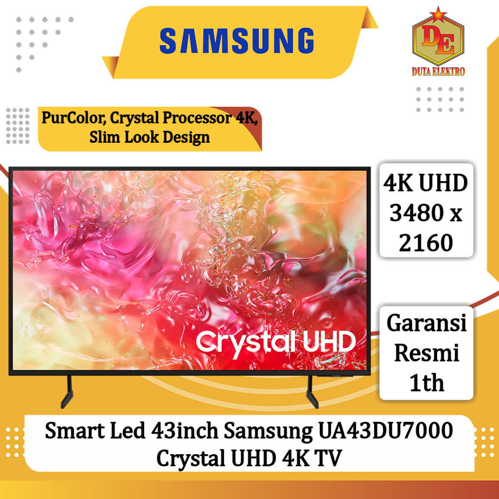 Jual Smart Led 43inch Samsung UA 43 DU 7000 Crystal UHD 4K TV | Shopee ...