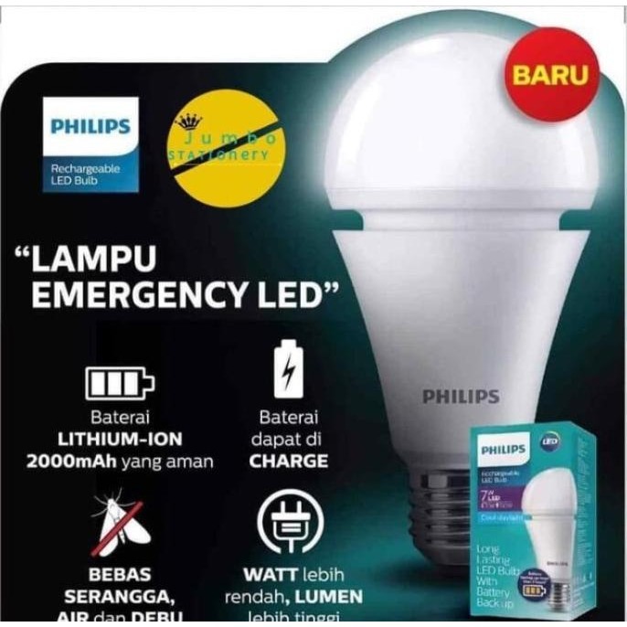 Jual HARGA DISC - Lampu EMERGENCY LED Bulb Rechargeable Philips 7W 7 ...