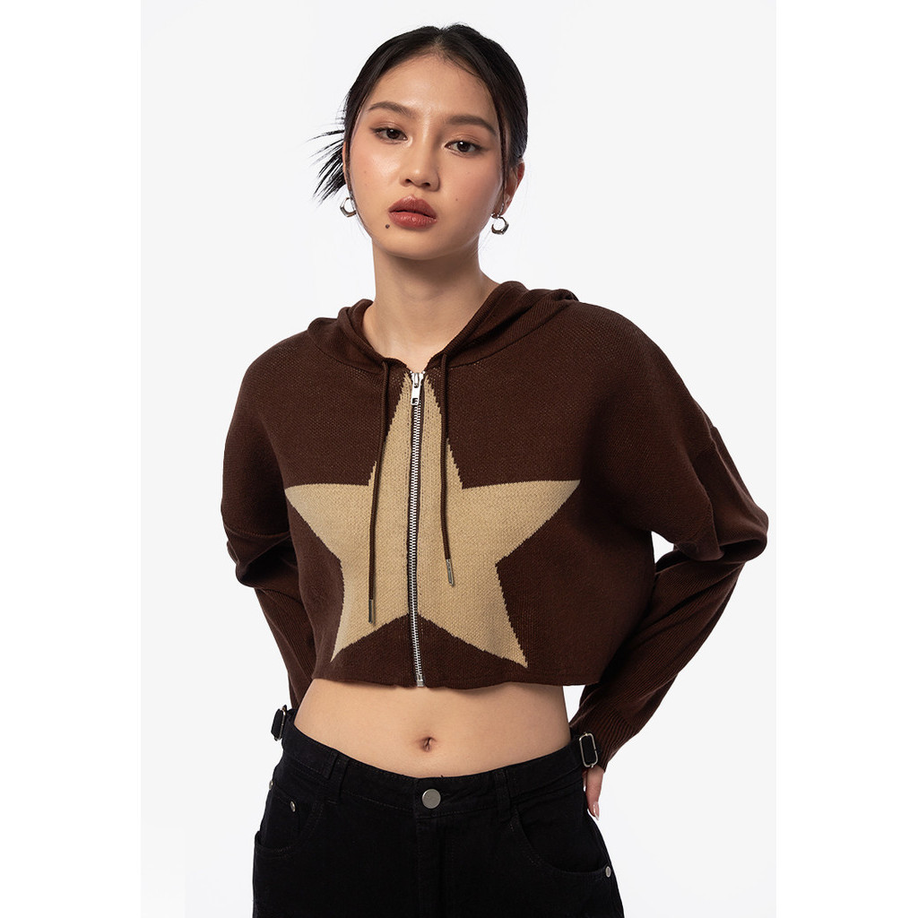 Jual COLORBOX Star Patches Hooded Jacket Dark Brown | Shopee Indonesia