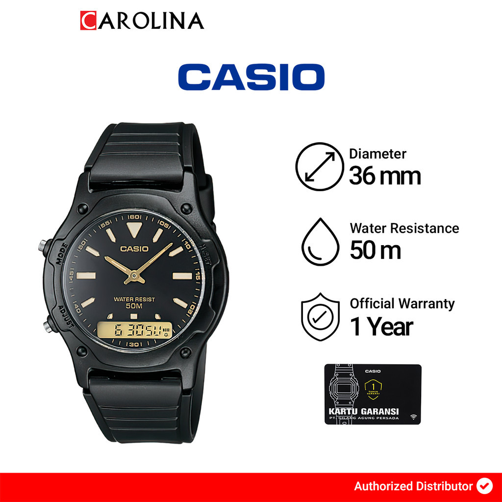 Jual Jam Tangan Pria CASIO AW-49HE-1A Analog Digital Dial Black Resin ...