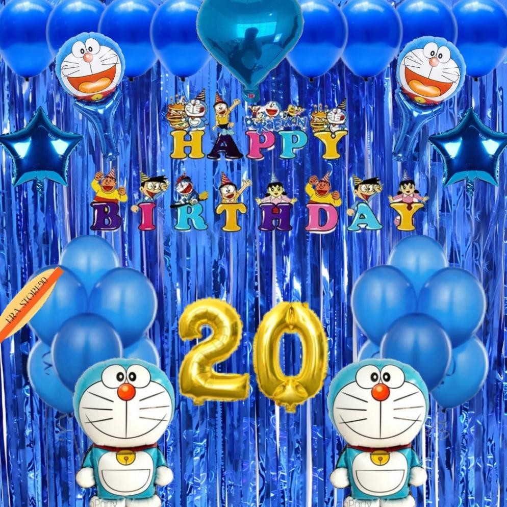 Jual Set Dekorasi Ulang Tahun Anak Tema Doraemon Tirai Biru Tua ...