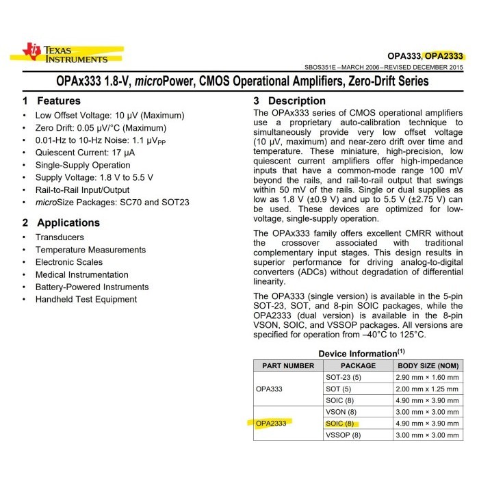 Jual Opa2333 Two-Channel 1.8V Micropower Cmos Operational Amplifier Zero-Drift Series ...