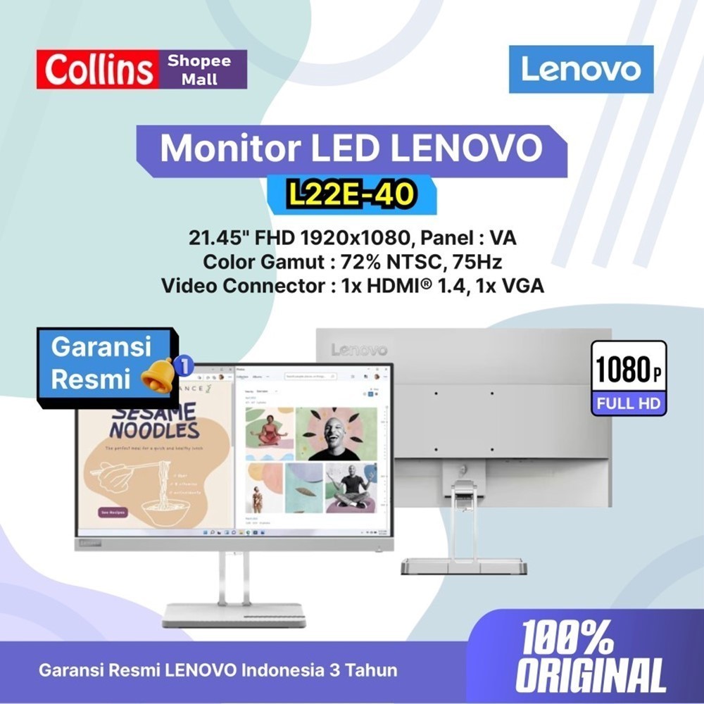 Jual MONITOR LED LENOVO L22E-40 21.5" FHD (1920X1080) 16:9 72% NTSC ...