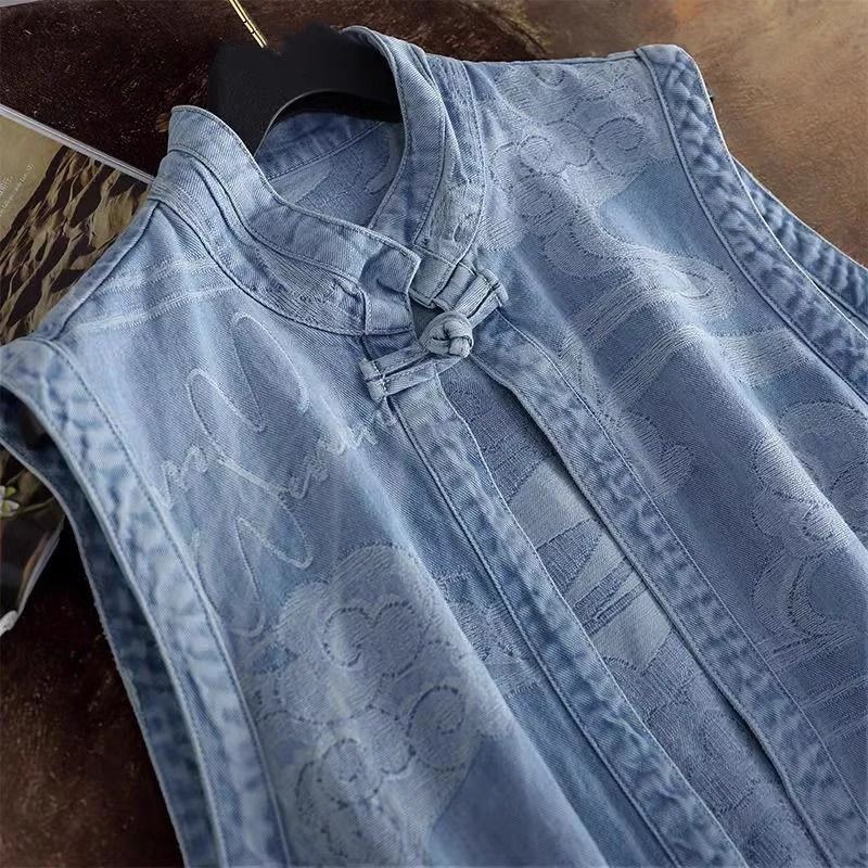 Jual Ethnic Style Chinese Button Knots Denim Vest New plus Size Cheongsam Women | Shopee Indonesia