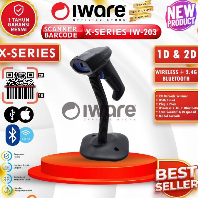 Jual SCANNER BARCODE IWARE X-SERIES IW-203 USB BLUETOOTH WIRELESS 1D/2D ...