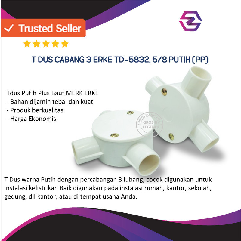 Jual T dus cabang 3 ERKE TD-5832, 5/8 mm Box Kabel Putih ( pp ...
