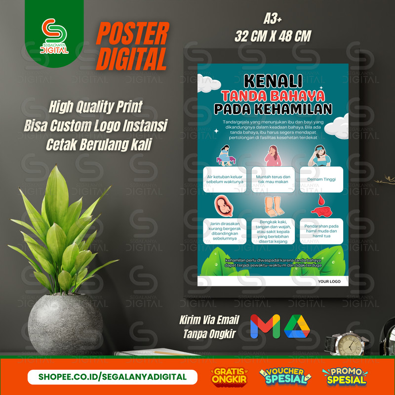Jual (PK.116) Poster Kebidanan Kenali Tanda Bahaya Pada Kehamilan Bisa Custom Logo | Shopee ...