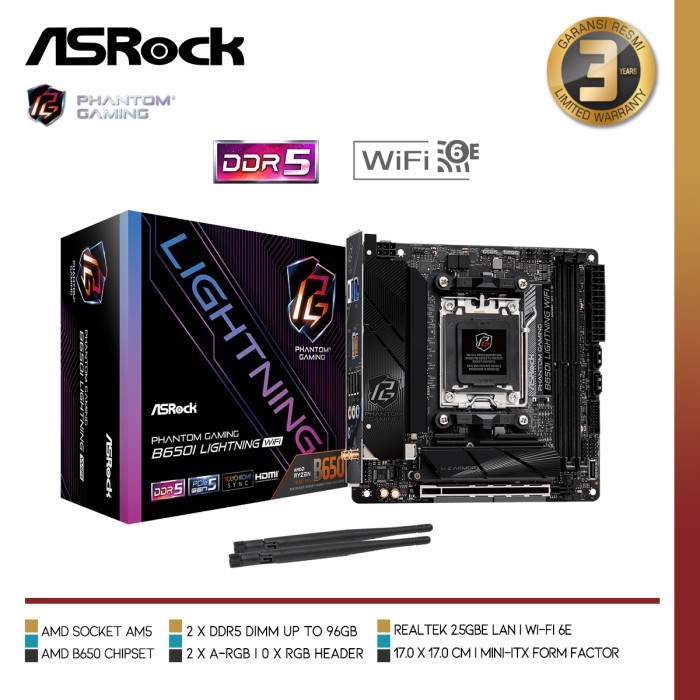 Jual ASROCK B650I LIGHTNING WIFI MOTHERBOARD AMD B650 AM5 DDR5 MINI-ITX ...