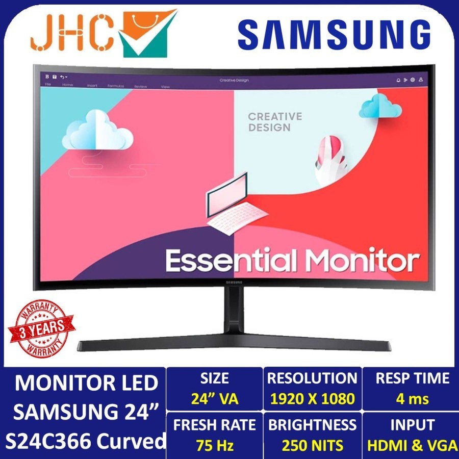 Jual Monitor LED Samsung 24" Inch S24C366 Curved Essential FHD VA S36C ...
