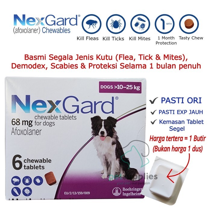 Jual Terlaris!! Obat Kutu Anjing Demodex Scabies Nexgard Ukuran 10-25 Kg Harga 1 Tab | Shopee ...