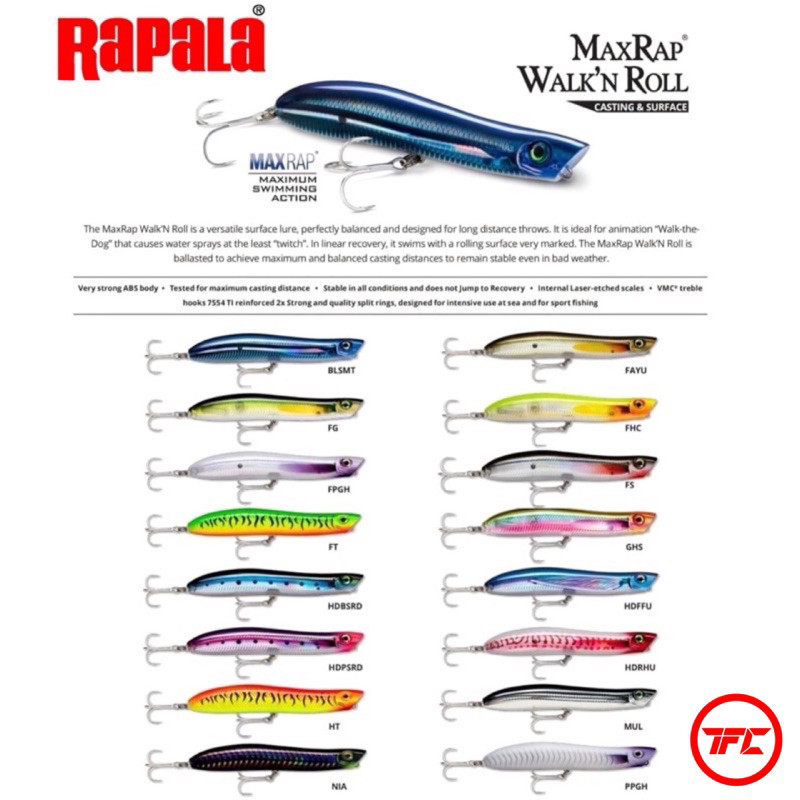 Jual RAPALA Max Rap Walk'N Roll 13 Topwater Lure Maxrap MXRWR13 13cm ...