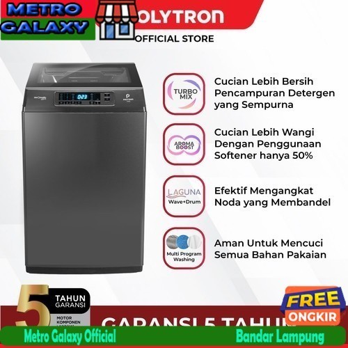 Jual MESIN CUCI POLYTRON LAGUNA TOP LOADING PAW 8028/8029 TEMPERED 8 KG SOFT CLOSE TURBO MIX ...