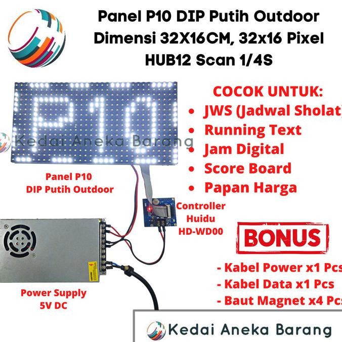 Jual PANEL MODULE MODUL LED P10 RUNNING TEXT DIP WHITE PUTIH OUTDOOR ...