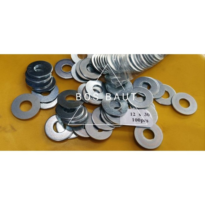 Jual Ring Plat / Flat Washer Besi M 12 x 30 x 1.6 Putih - Ring Plat M12 ...