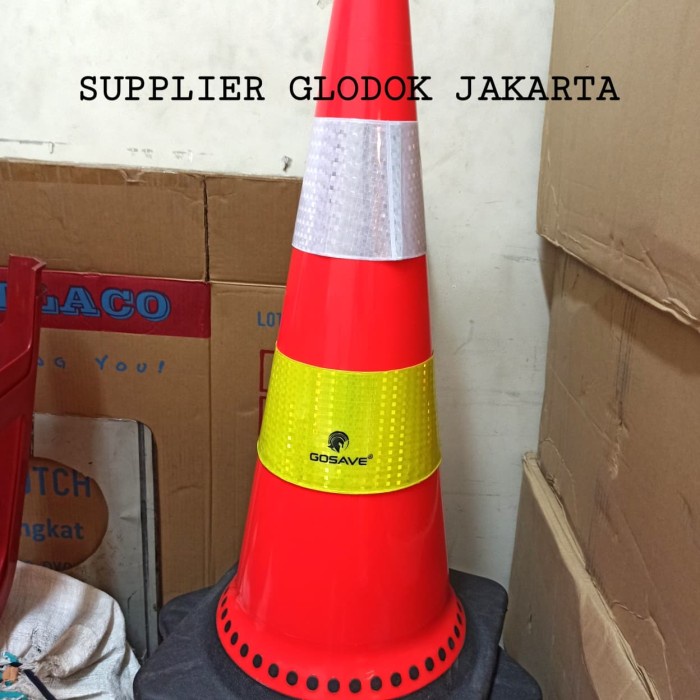 Jual ALAT KESELAMATAN TRAFFIC CONE GOSAVE 75 CM /KERUCUT LALU LINTAS / SAFETY CONE RUBBER 75 ...