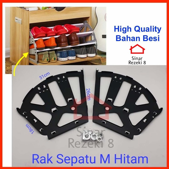 Jual Rak Lemari Sepatu Bracket Fitting Engsel Putar 3 Susun Besi Hitam ...