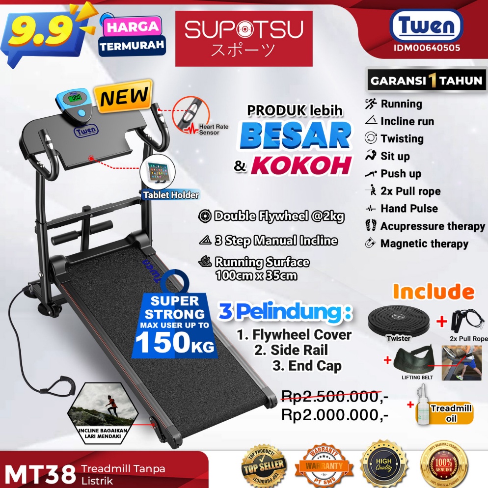 Jual TERBARU Twen MT21 MT28 MT31 MT38 Treadmill Manual Multifungsi ...