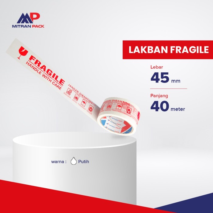 Jual Lakban Fragile Putih Printing Mitran Pack 40 Meter Perekat Selotip ...