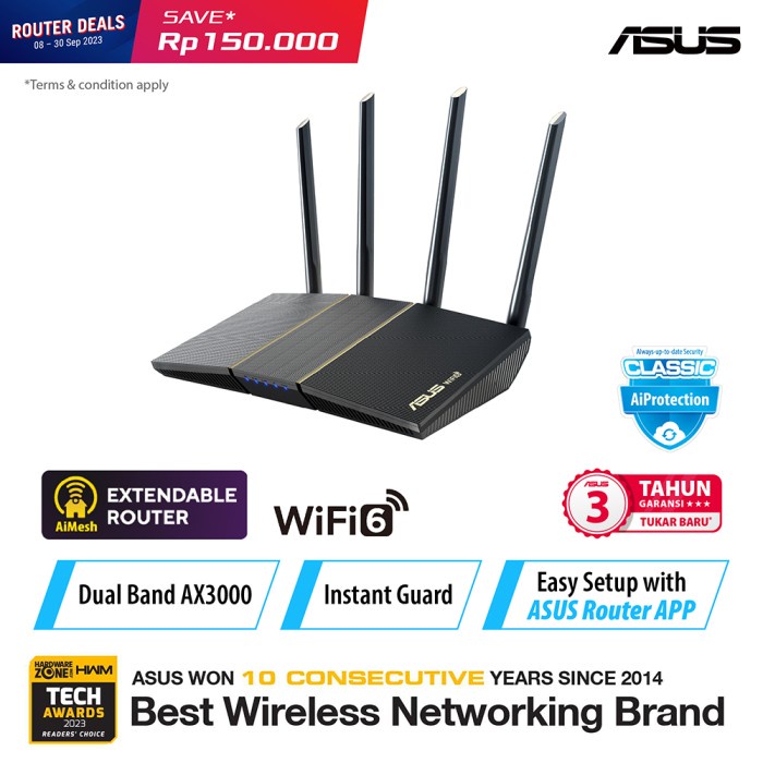 Jual ASUS RT-AX57 AX3000 Dual Band WiFi 6 Extendable Router | Shopee ...