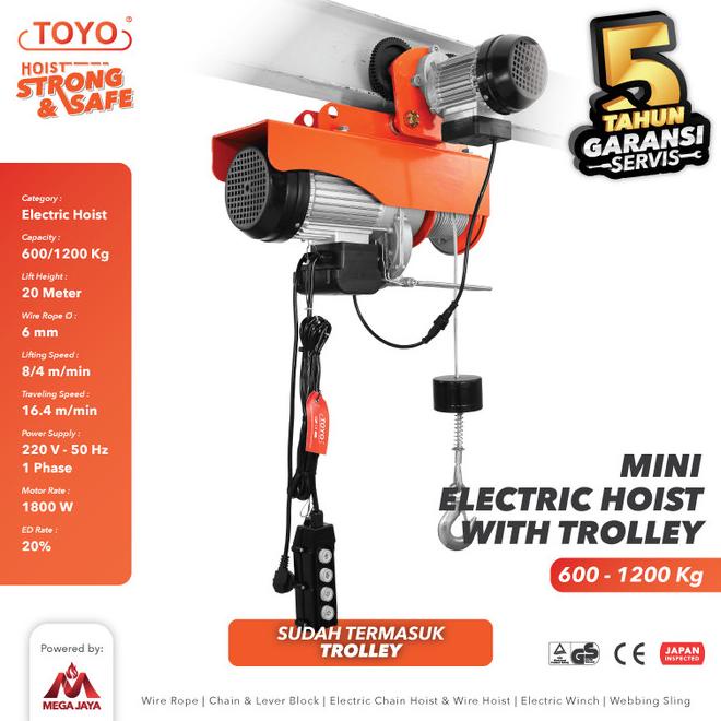 Jual Mini Electric Hoist Trolley Set / Katrol Listrik 600/1200Kg X 20M ...