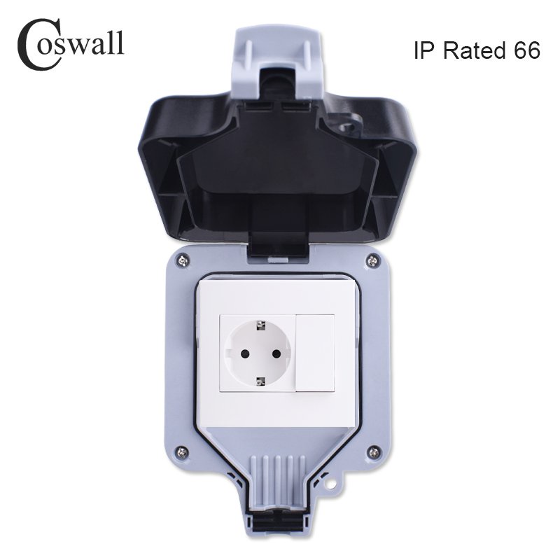 Jual &Coswall IP66 Waterproof Outdoor BOX EU Standard Wall Socket With ...