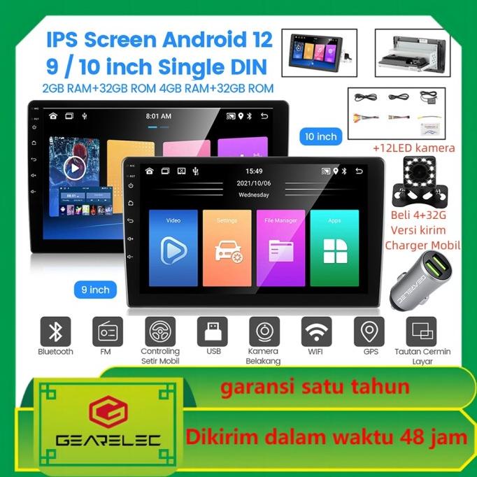Jual Head Unit Android 12 Single DIN 9 10 inch Bluetooth Wifi GPS ...