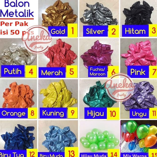 Jual Paket Hemat Balon Latex Metalik 1 PACK ISI 50 Pcs / Balon Per Pack ...