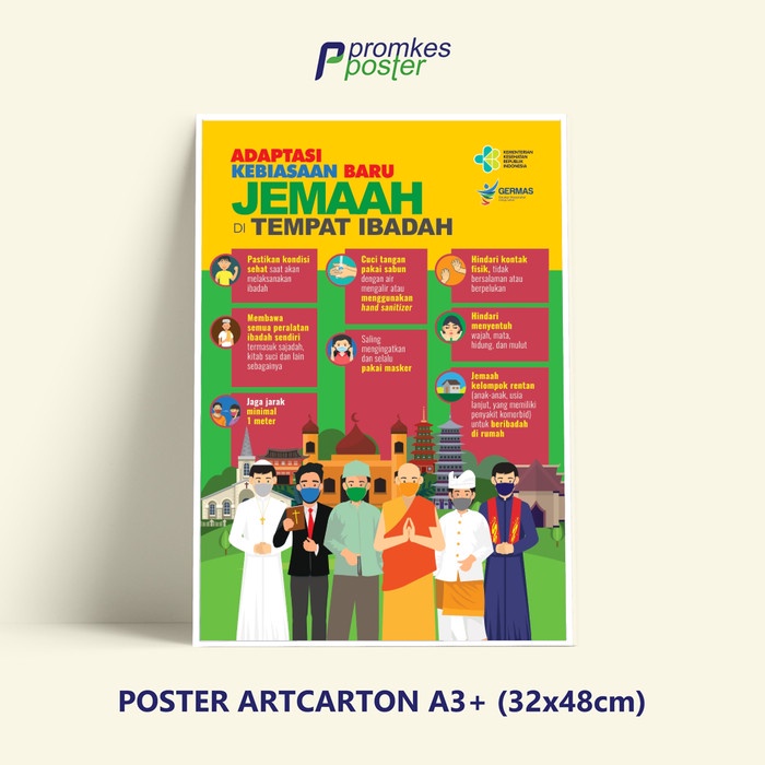 Jual Poster Kesehatan Adaptasi Kebiasan Baru Jemaah Di Tempat Ibadah ...