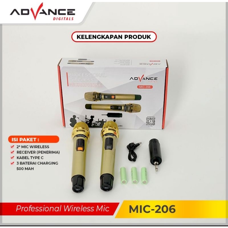 Jual Advance mic wireless / microphone / mic dobel ( baterai) UHF ...