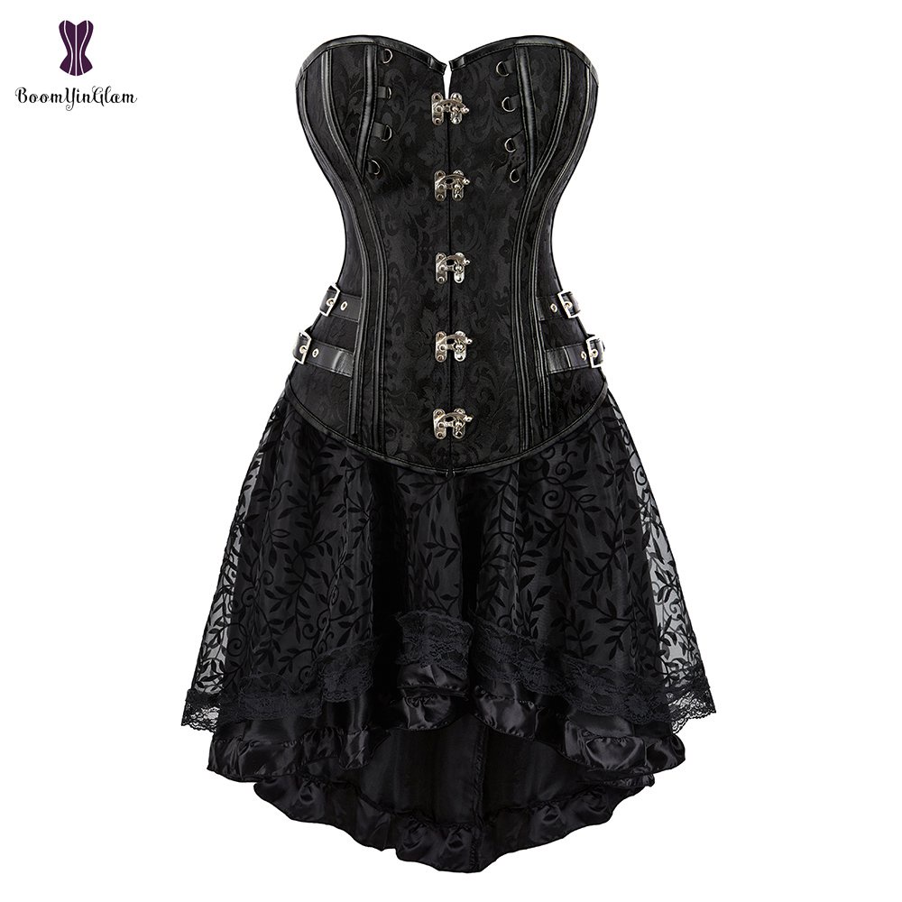 Jual Steampunk Corset Dress Set Basques Corselet Overbust Bustier Top ...