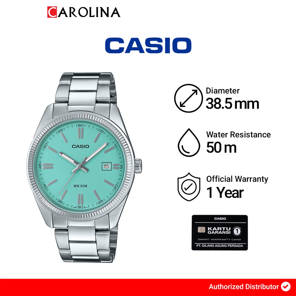 Jual Jam Tangan Pria CASIO Vintage Series MTP-1302PD-2A2 Turquoise Blue ...