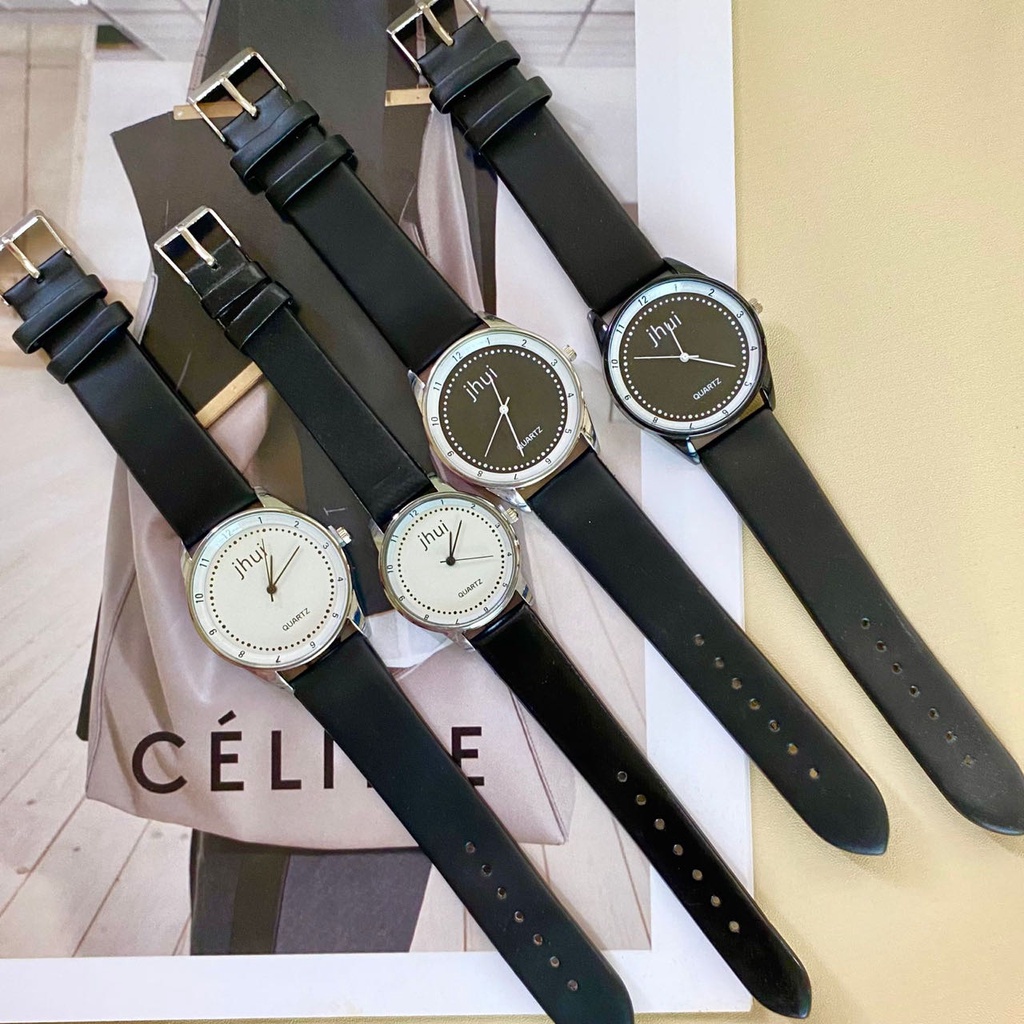Jual Jam Tangan Jhui Analog Quartz Pria Dan Wanita Strap Pu Hitam ...