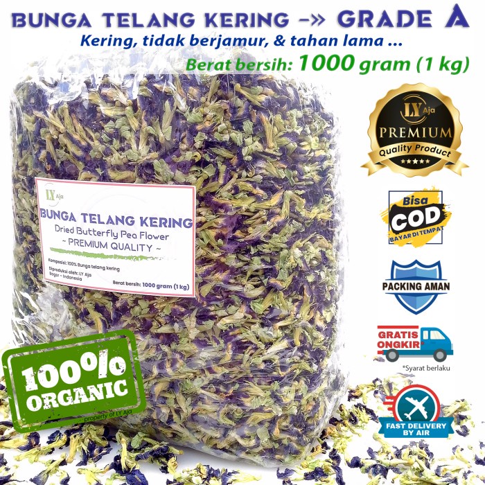 Jual Teh Bunga Telang Kering 1 Kg 1Kg LY Aja Butterfly Pea Organik ...