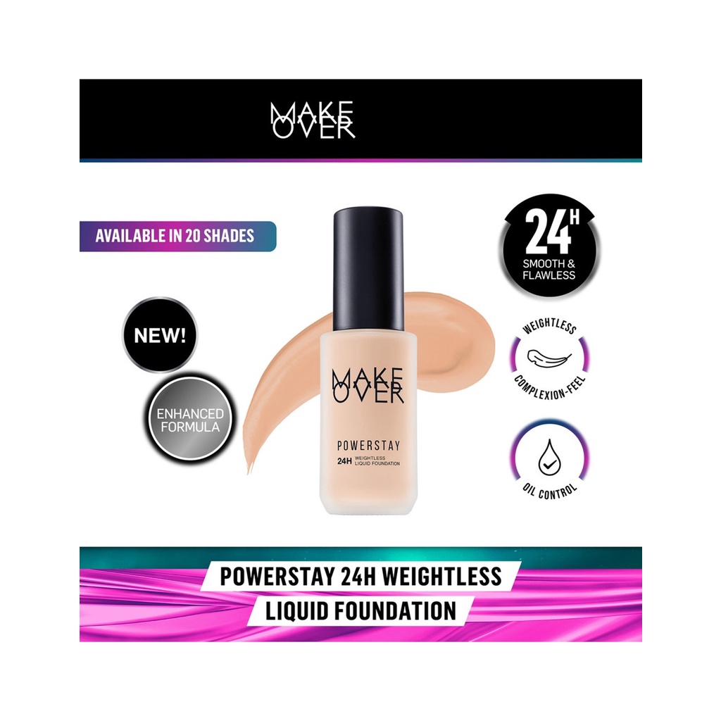 Jual MAKE OVER Powerstay 24H Weightless Liquid Foundation | Shopee ...