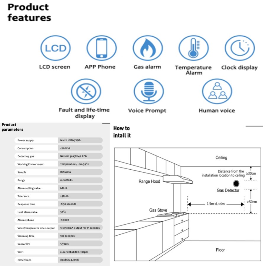 Jual TUYA Smart Gas Fire Smoke Alarm Detector Monitor Deteksi Sensor ...