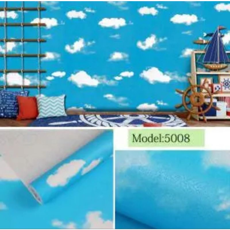 Jual Wallpaper dinding motif awan blue, ukuran 10m x 45cm | Shopee ...